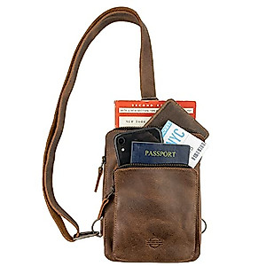 Leather Nomad, Sling Bag Handmade from Full Grain Leather - Trendy, Fashionable Backpack, Men and Women’s Accessory, Stylish :: Bourbon Brown