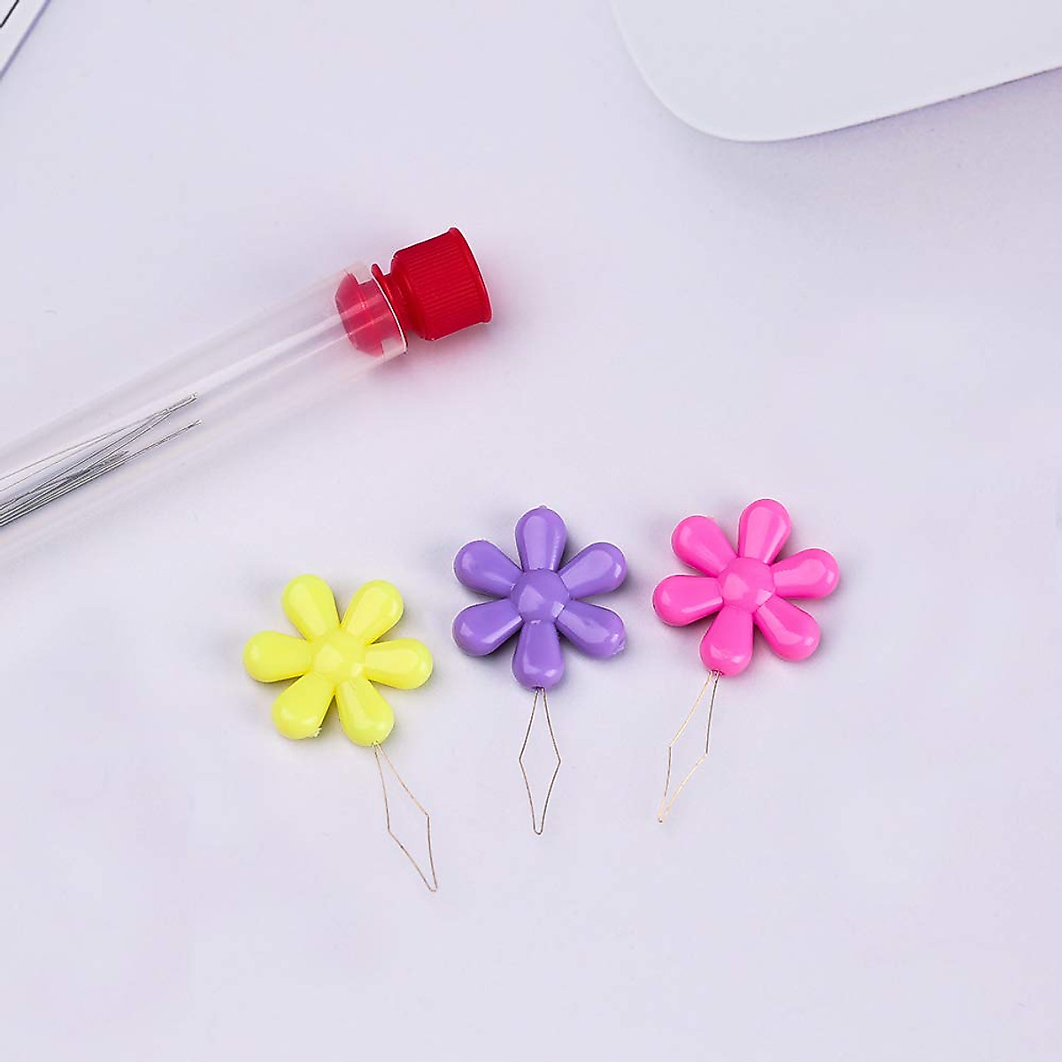 6 Pieces Beading Needles Big Eye Beading Needles Beading Embroidery Stainless Needles with Needle Bottle and 3 Pcs Bead Needle Threader for Jewelry Making (4.01inch)