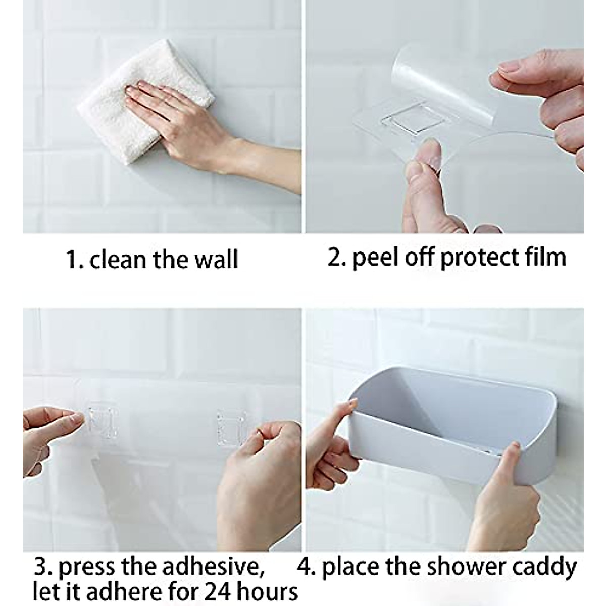 Cedilis 4 Pack Shower Caddy Shelf, Adhesive Bathroom Shower Shelf Organizer, No Drilling Wall Mounted Plastic Shampoo Holder Organizer, Great for Shower Room Bathroom Kitchen, White