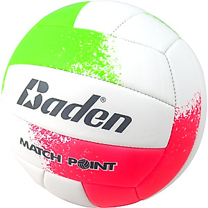 Baden | Match Point | Cushioned Synthetic Leather | Outdoor Recreation Backyard Volleyball + College Camp Ball | All Ages | Official Size 5 | Neon Pink/Green/White