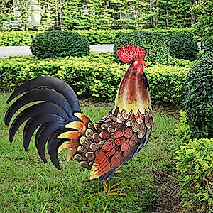 chisheen Rooster Decor Garden Statue Metal Chicken Yard Art Sculpture Outdoor Figurines