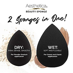 Aesthetica Cosmetics Beauty Sponge Blender - Latex Free and Vegan Makeup Sponge Blender - For Powder, Cream or Liquid Application - One Piece Make Up Sponge