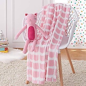 Amazon Basics Kids Pink Kitties Patterned Throw Blanket with Stuffed Animal Cat