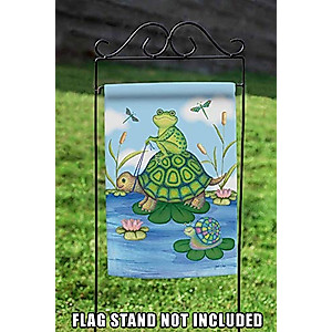 Toland Home Garden 1110873 Pond Pals Frog Flag 12x18 Inch Double Sided Frog Garden Flag for Outdoor House Turtle Flag Yard Decoration