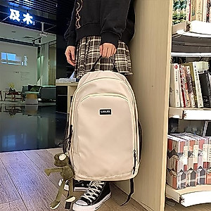 coowoz College Backpack Waterproof White College Bags For Women Lightweight Travel Rucksack Casual Daypack Laptop Backpacks For Men Women(White)