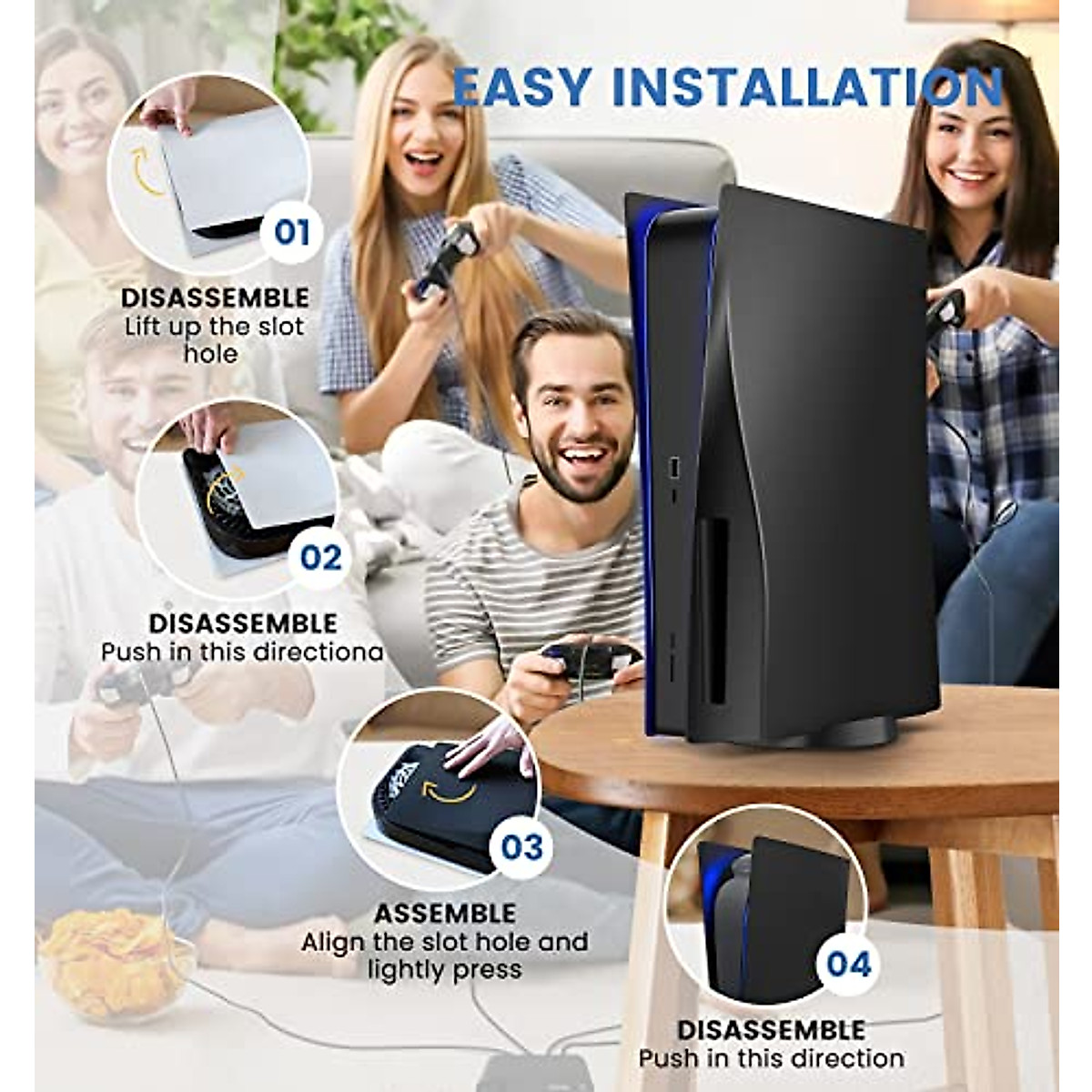 Black PS5 Faceplate Case Cover Customized PS5 Plate for Disc Playstation 5 Console Hard Shell Skin Replacement Cover Plates Matt Black Side Plate for Playstation 5