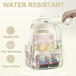 CAMTOP Clear Backpack Heavy Duty PVC Transparent Bag See Through BookBag for Student School Work Festival Sport Travel(17 Inch,Beige)