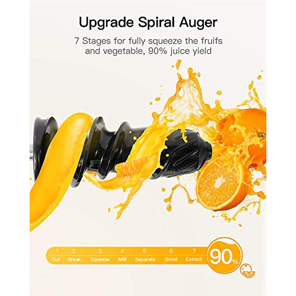 Juicer Machine, Slow Masticating Juicer with 2 Speed Modes & Reverse Function, Easy to Clean Juicer BPA-Free Cold Press Juicer with Quiet Motor, Includes Cleaning Brush & Recipes for Vegetables and Fruits