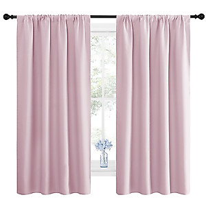 NICETOWN Room Darkening Curtains for Girls Room - Nursery Essential Thermal Insulated Solid Rod Pocket Top Drapes (Lavender Pink=Baby Pink, 1 Pair, 42 x 63 Inch)