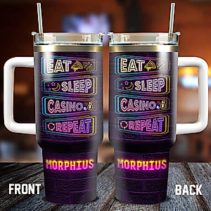 WAZONE Personalized Casino Tumblers Custom Name Travel Cup Insulated 40oz Tumbler with Handle and Straw Stainless Steel Sayings Double Wall Vacuum Mug Christmas Birthday Funny Gifts For Men