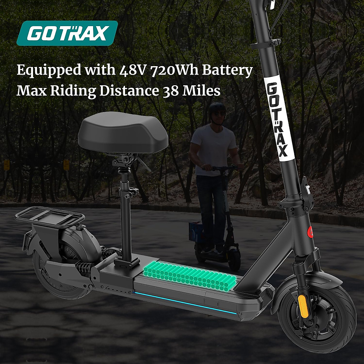 Gotrax Eclipse Ultra Saddle Electric Scooter, 20MPH, 28Miles, Adjustable Handlebar Height, Foldable, Detachable Seat, Cruise Control, Dual Suspension, LED Display, One-step Folding