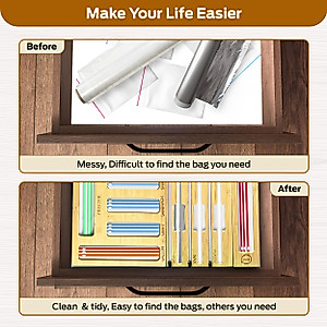 Kaby Storage Bag Organizer, Foil and plastic Wrap Organizer with Cutter, Kitchen Organizers and Storage Compatible with Gallon, Quart, Sandwich, Snack Bags and 12" Aluminum Foil & Wax Paper