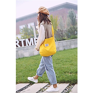 Belsmi Womens Ladies Large 16" Heavy Lightweight Cotton Polyester Shoulder Bag Shopping Retro Casual Handbags Canvas Totes Bag (Yellow)
