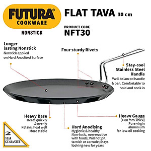 Futura Non-Stick Flat Tava Griddle, 30 cm, Black