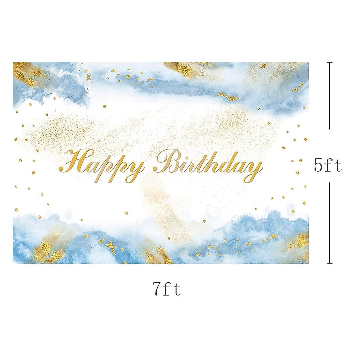 MEHOFOND 7x5ft Happy Birthday Backdrop Boys 1st Birthday Party Decorations Light Blue Watercolor Clouds Photography Background Gold Glitter Pastel Rainbow Bday Banner Cake Smash Table Supplies