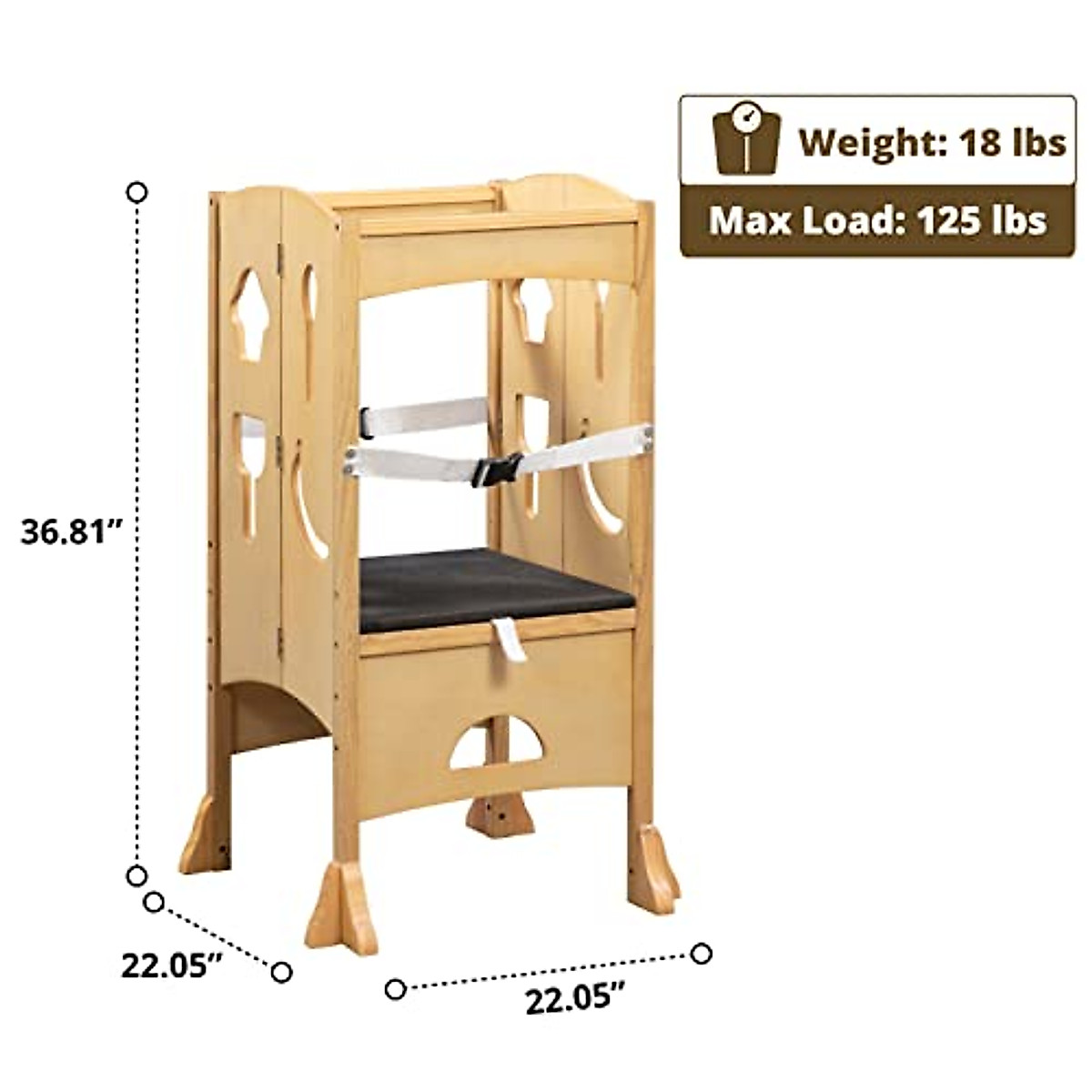 Naomi Home Kids I'm a Big Helper, Kitchen Step Stool for Toddlers with Safety Rail, Children Standing Tower for Learning Little Helper, Solid Wooden Counter Stool for Kids Natural