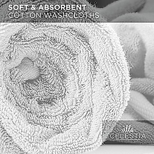 Villa Celestia 100% Cotton Wash Cloth for face & Body Set of 12, (12 x 12 inches) Sustainable, Soft, Highly Absorbent, Combed Cotton Wash Cloths Pack of 12 for Hotels, Spa, Bathroom, Dorm, White
