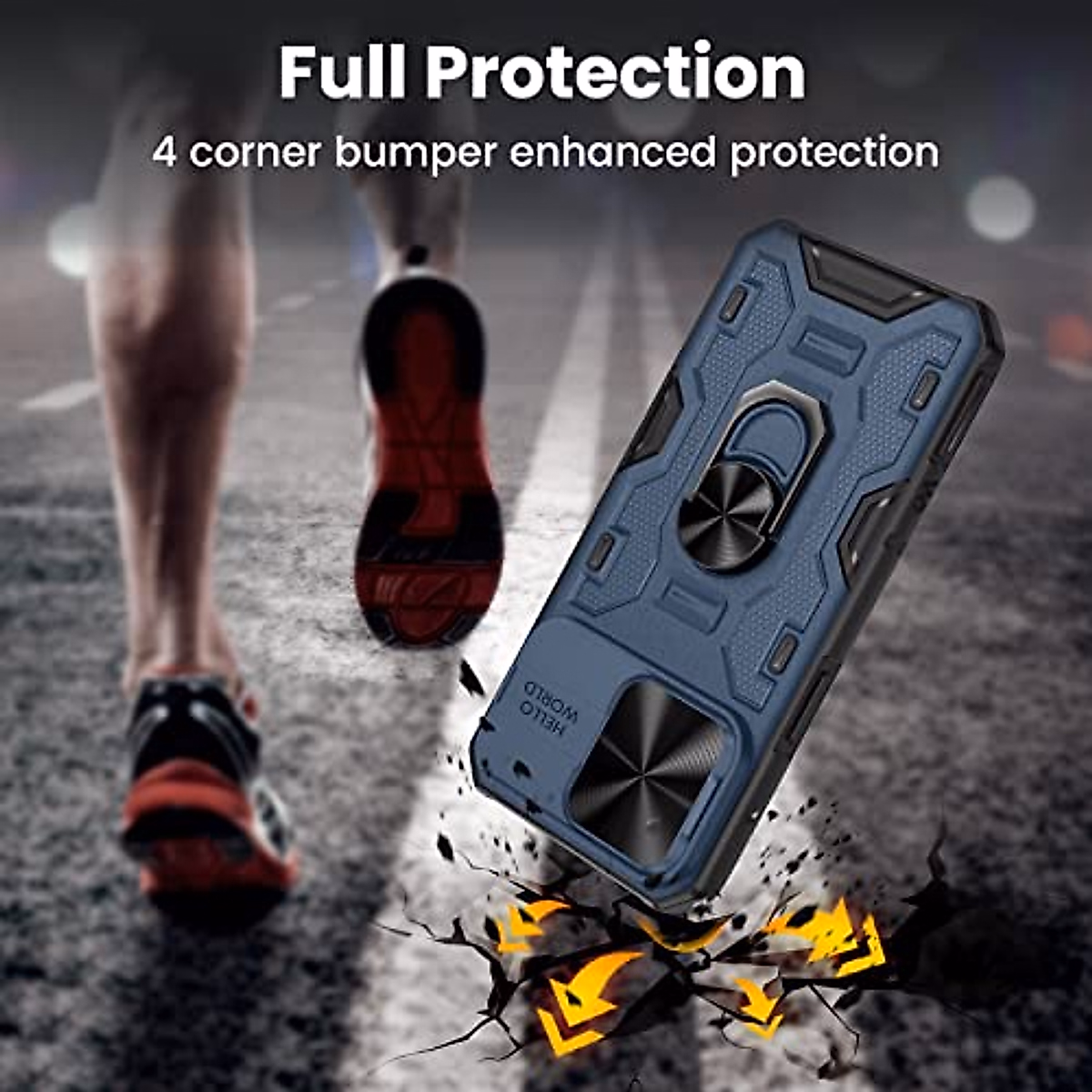 VEGO for iPhone 14 Pro Max Case, iPhone 14 Pro Max Case with Slide Camera Cover & Built-in 360° Rotate Ring Kickstand Magnetic Shockproof Cover Case for iPhone 14 Pro Max 6.7" 2022 - Blue