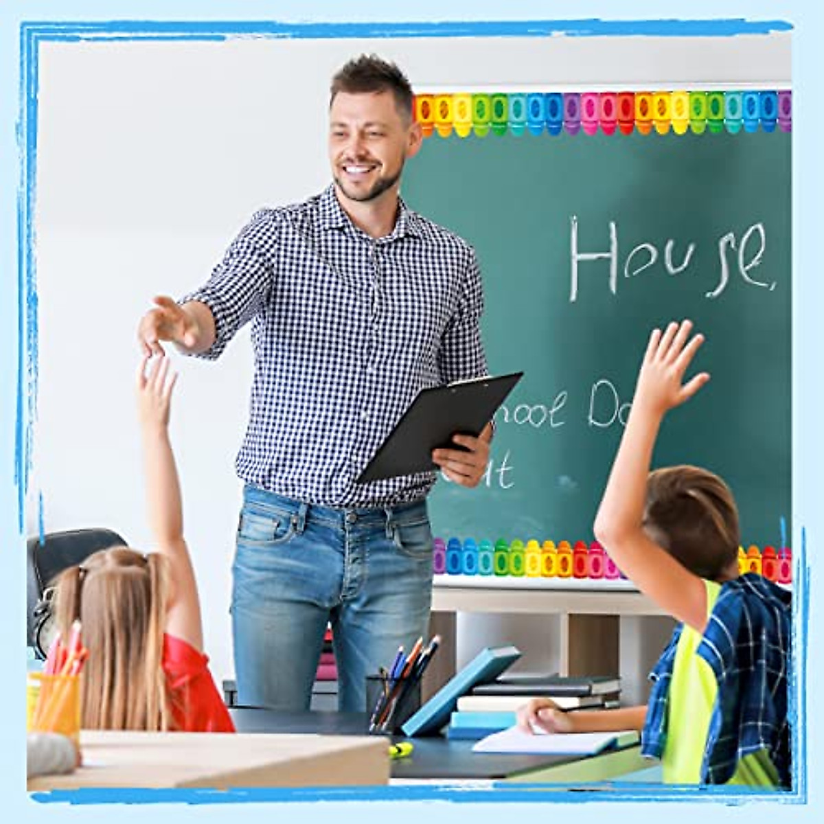 ERKE 60 Feet Bulletin Board Borders, Colorful Crayon Die-Cut Rolled Border Trim Decoration Borders for School, Classroom & Offices