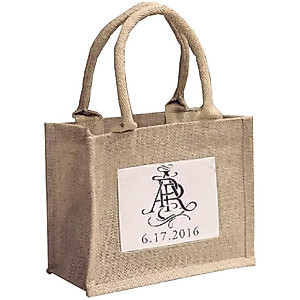 TBF Sturdy Cute Natural Jute Burlap Small Rustic Wedding Welcome Gift Bags with Clear Front Pocket (12 Pack)