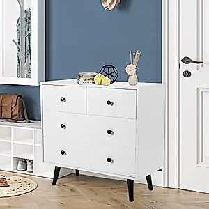 Giantex 4 Drawer Chest Dresser w/Spacious Drawers & Metal Handles, Sturdy Wooden Storage Organizer Unit for Living Room, Bedroom, Nursery Room, Closet, Office Floor Cabinet (White)