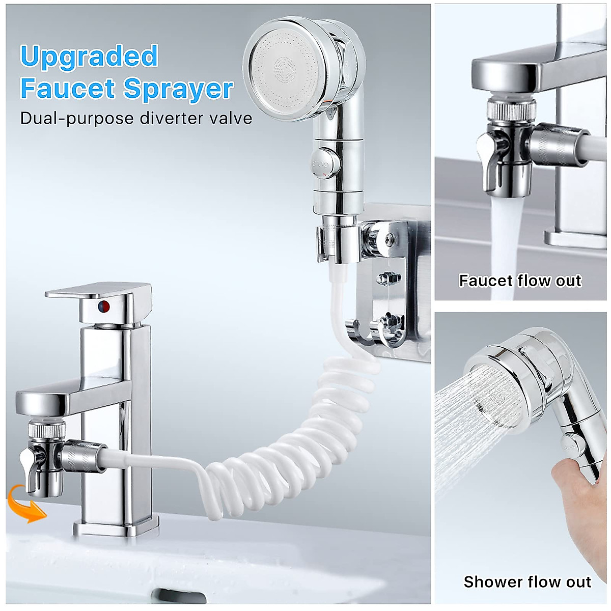 Elesunory Sink Faucet Sprayer Attachment- Adjustable 3 Sprayer Setting with ON/OFF Switch- Hand Held Shower Faucet Extender Up To 59Inch- Portable Shower Head with Hose for Hair Washing Dog Shower