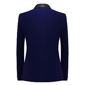 Mens Velvet 3 Piece Tuxedo Suits Slim Fit Shawl Collar One Button Dinner Prom Jacket Vest Pants Suit Set Navy Blue