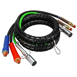 Autsurles 12ft 3 in 1 Trailer Air Line Hose Wrap Assembly with 7 Way Electrical Cable ABS & Power Air Line for Semi Truck Trailer Tractor