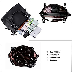 HESHE Women’s Leather Purses and Handbags Shoulder Bag Tote Top Handle Bags Designer Cross Body Satchel (Black-R024)