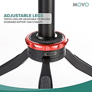 Movo Universal Mini Camera Tripod with Extendable Pole (MV-T1) Adjustable Head, Heavy-Duty Aluminum Travel Stand for DSLR, Mirrorless, GoPro, Smartphones, Compact, Portable