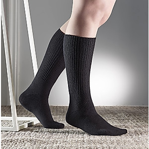 Silvert's Adaptive Clothing & Footwear Men’s & Women’s Black Soft Cotton Diabetic Socks - 2 Pack - Black MED