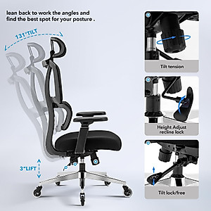 Chair Master Ergonomic High Back Office Chair | Roller Blade Casters | Mesh Chair | for Executives, Office Goers, Work from Home Set up | 3D Armrests, Adjustable Headrest