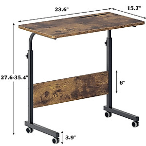 DlandHome Rolling Desk Adjustable Standing Desk, Mobile Side Table 31.4 Inches w/Wheels Adjustable C Table Movable Portable Laptop Computer Stand for Bed Sofa,Retro