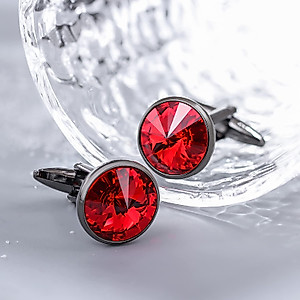 HAWSON Cufflink and Studs Tuxedo Set Silver Color with Austrian Crystals in Jet Hematite, Dark Blue, Crystal Grey,Purple, Green (Light Siam)