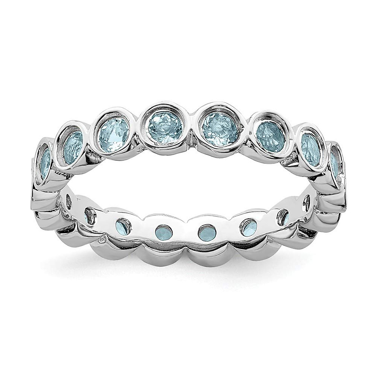 Solid 925 Sterling Silver Stackable Aquamarine Blue March Gemstone Ring Eternity Band Size 10