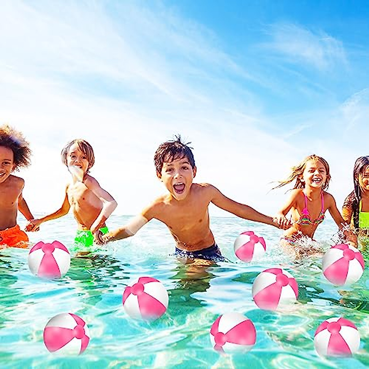 Whaline 50 Pieces 5 Inch Pink and White Inflatable Beach Ball Round Pool PVC Balls Cute Game Toys for Summer Hawaiian Tropical Theme Beach Party Decorations Water Sand Game Accessory