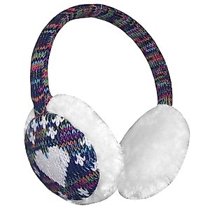 N'Ice Caps Girls Faux Fur Ear Muff with Knitted Heart Design (One size fits all, Winter White Hearts)
