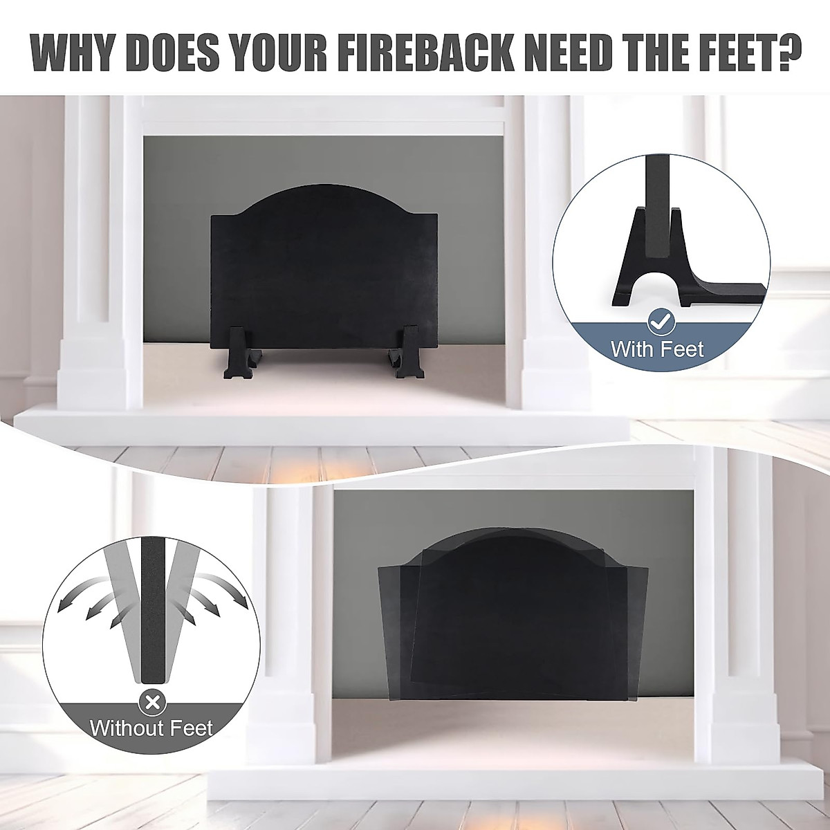 INNO STAGE Cast Iron Fireback Feet - Durable Fireplace Fireback Support for All Firebacks | Heavy-Duty Cast Iron Fireplace Feet, 1 Pair