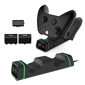 GAMFAMI Controller Charging Station for Xbox One, Controller Charger with 2 x 800mAh Rechargeable Battery Packs Compatible for Xbox One/One X/One S/Xbox One Elite Wireless Controllers…