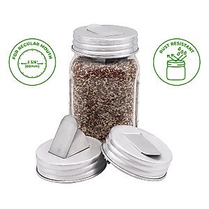 Grain Dispenser Pouring Lids by Mason Jar Lifestyle (2 Pack, Regular Mouth)