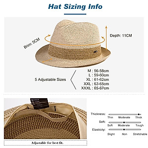 Fancet Extra Large XL Packable Straw Fedora Panama Sun Summer Beach Derby Hat Cuban Trilby Men Women Nature Beige