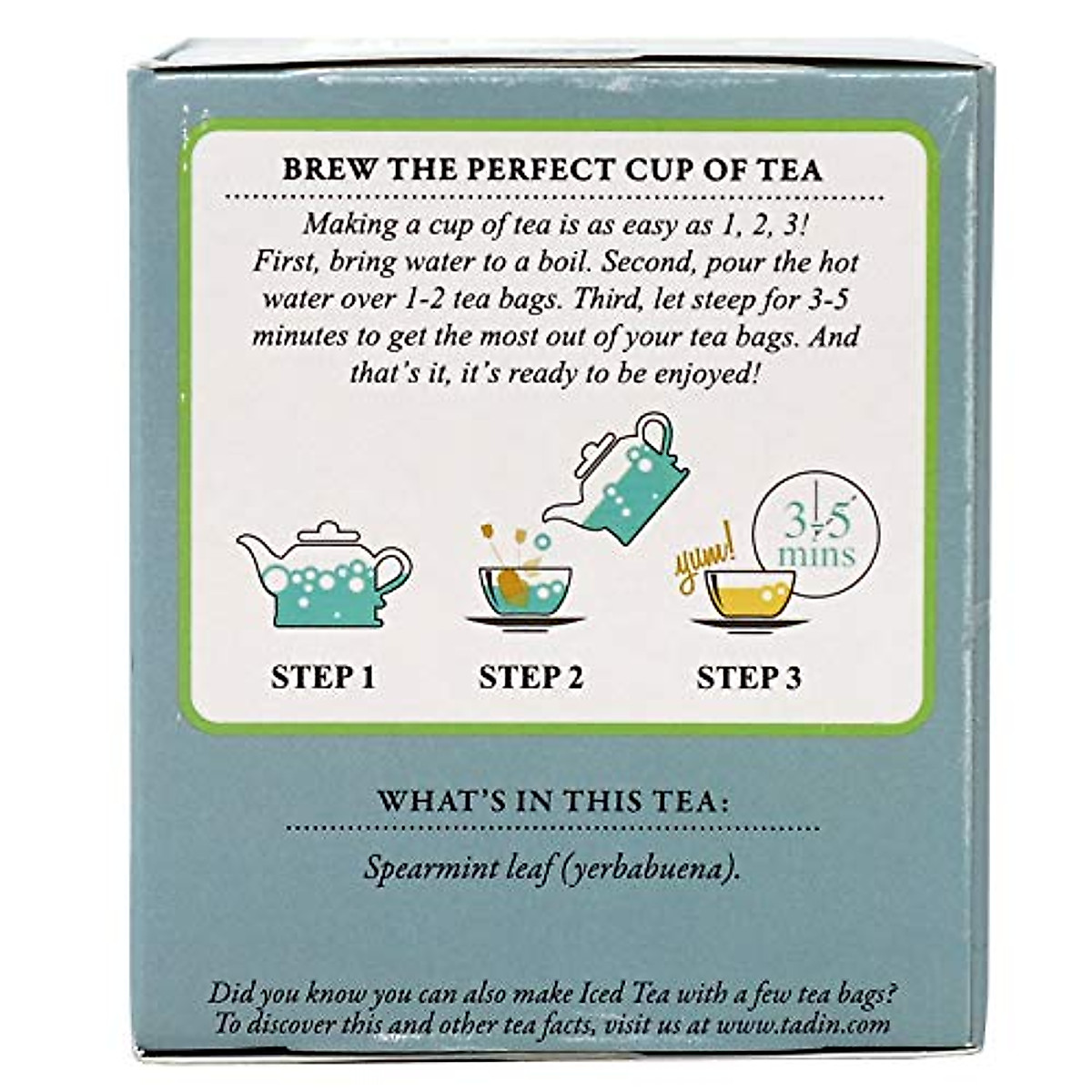 Tadin Spearmint Tea, Helps Relieve Stomach Pain and Indigestion, 24 Count (Pack of 3)