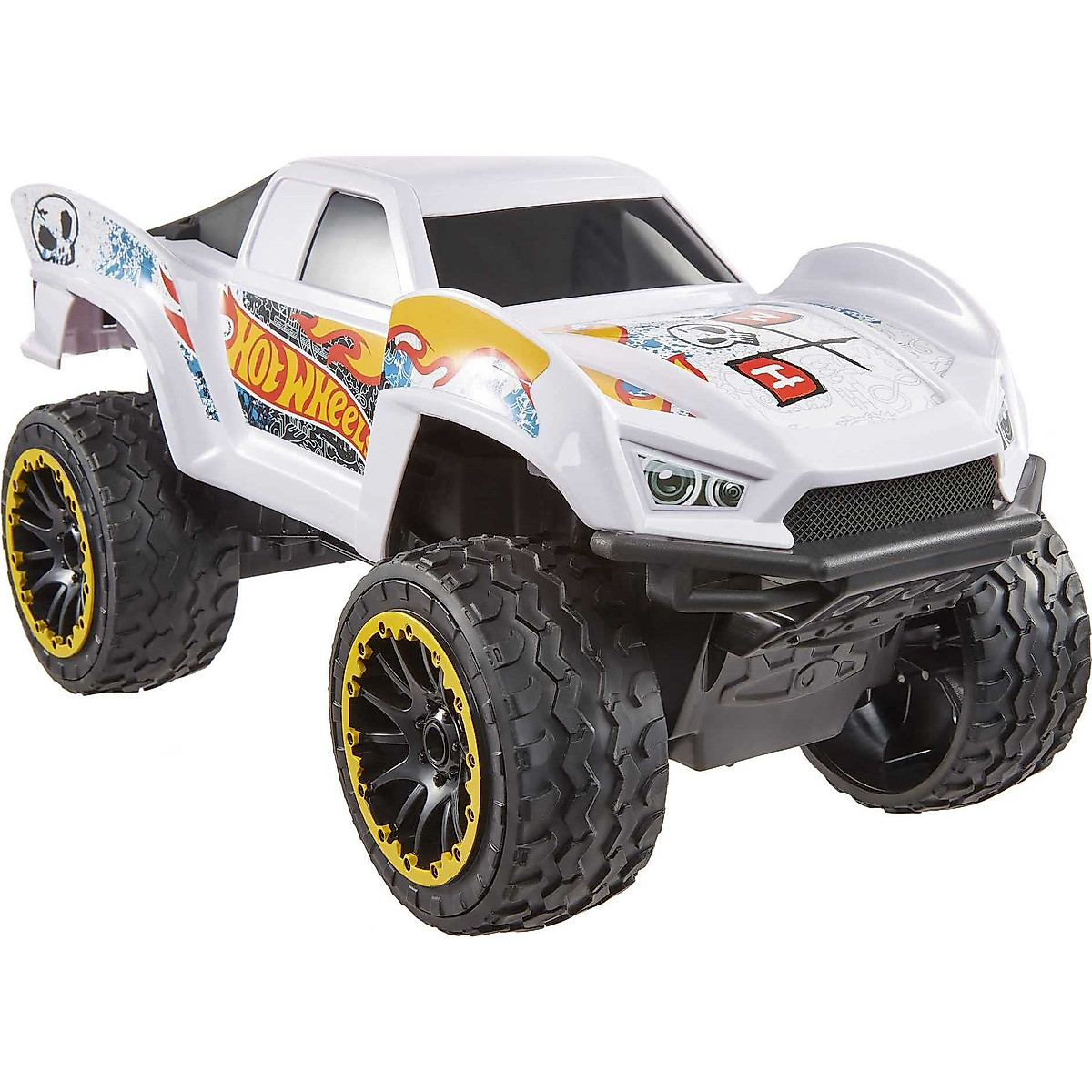 Hot Wheels Toy Car RC, Remote-Control White Ford F-150 Team Hot Wheels Jump Truck, Large Wheels & High-Performance Engine, 2.4 GHz with Range of 65 feet