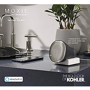 KOHLER Moxie Alexa Enabled Showerhead, Bluetooth Shower Speaker, Shower Radio, Rechargeable Speaker, Portable Speaker, 2.5 GPM, K-28238-NKA-BN, Vibrant Brushed Nickel