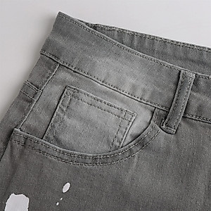 Maiyifu-GJ Men's Ripped Patch Skinny Jeans Distressed Stretch Biker Denim Pencil Pants Tapered Leg Patches Slim Fit Jean (Grey,XX-Large)