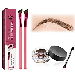 4D Hair Stroke Brow Stamp Brush, Home Eyebrow Care Kit 4D Laminated, 4D Laminated Brow Grooming Kit, Multifunction Ultra-thin Angled Eyebrow Brush with Gel (Light brown)
