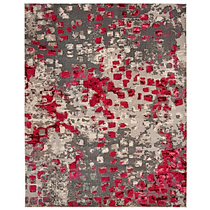 SAFAVIEH Monaco Collection Area Rug - 8' x 10', Grey & Fuchsia, Boho Chic Abstract Watercolor Design, Non-Shedding & Easy Care, Ideal for High Traffic Areas in Living Room, Bedroom (MNC225R)