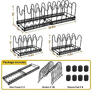 Eydeal Pan Organizer Under Cabinet, Pot Racks For Lid Dish Cookie Sheet Bakeware Skillet Cutting Board, Kitchen Storage with 10 Adjustable Compartment Black