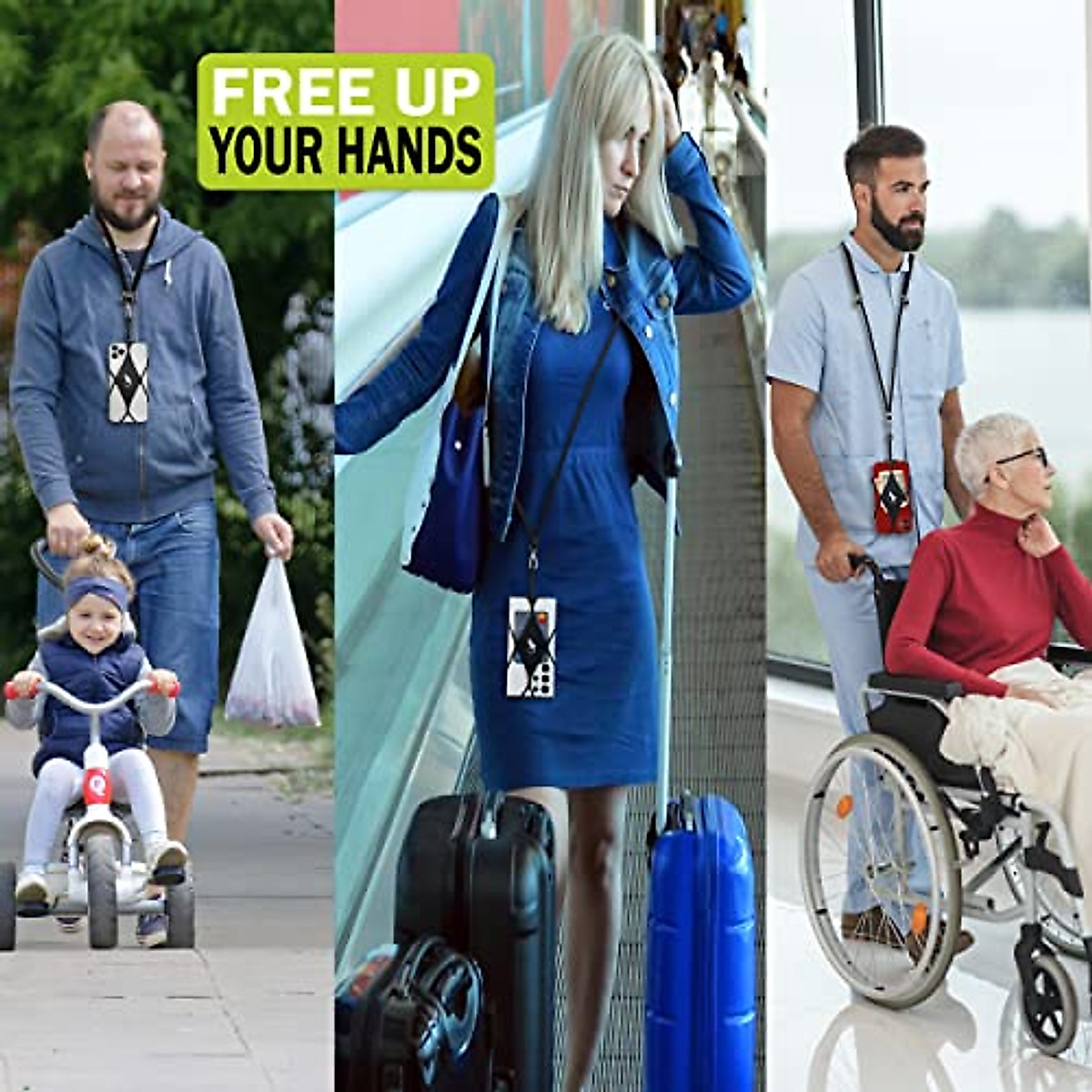 Cell Phone Lanyard Phone lanyards for Around The Neck Neck Lanyard Phone Crossbody (Black XL Neck - Black Diamond)