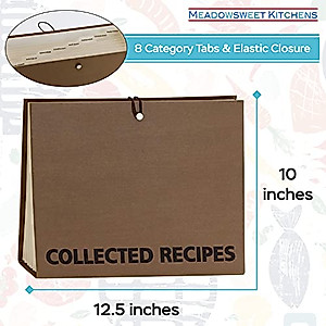 Meadowsweet Kitchens File Organizer for Recipes - Expanding Recipe File Folder Organizer with Dividers, Accordion Style Organizer for Recipe Cards, Clippings, Full Size Recipes - Brown & Metallic
